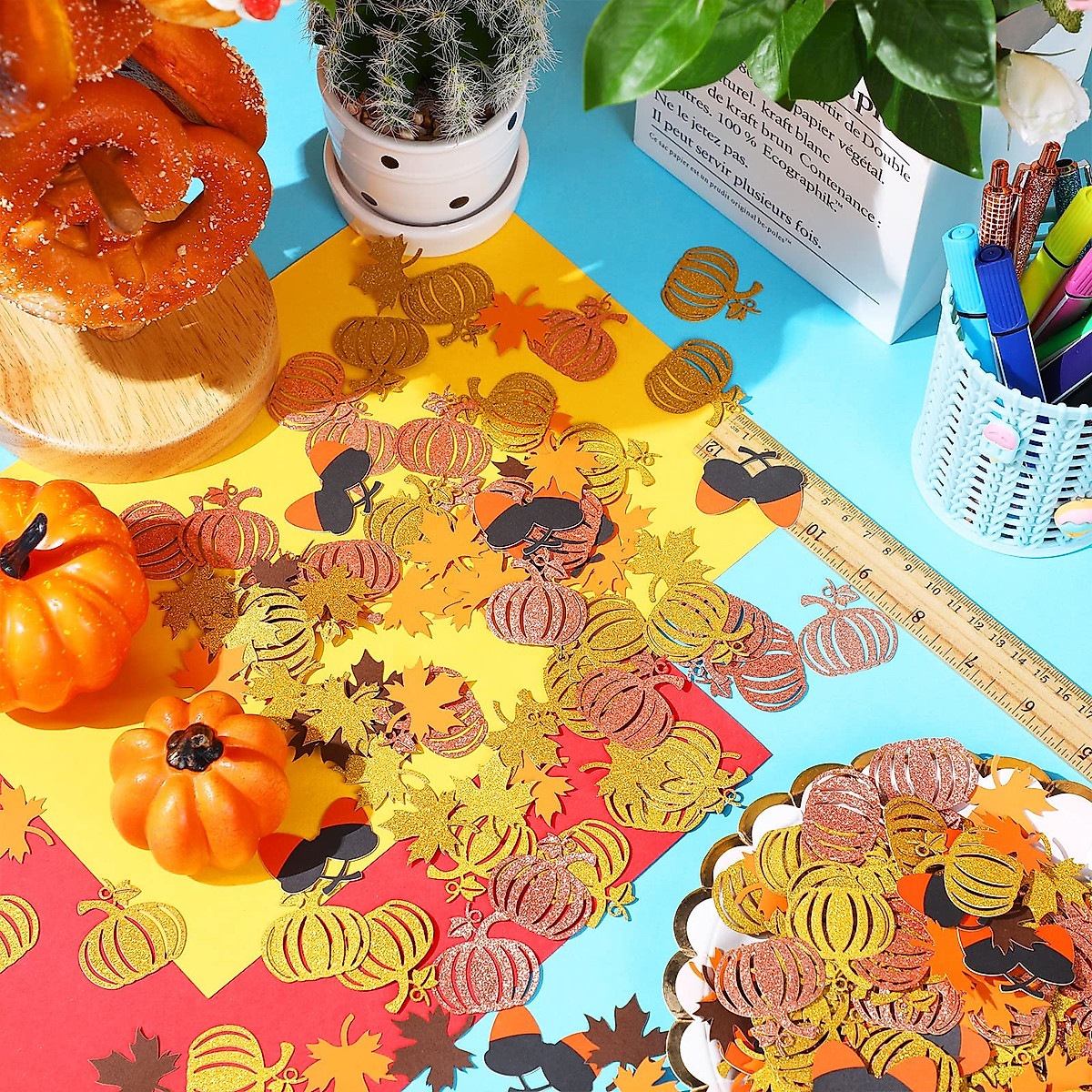 300 Pcs Little Pumpkin Confetti Gold Glitter Fall Table Confetti Acorn Maple Leaf Thanksgiving Confetti Decorations for Baby Shower Autumn Harvest Thanksgiving Halloween Party Supplies