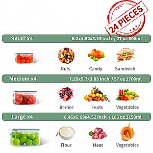 MINDEKA 24 Pieces Large Food Storage Containers, Plastic Food Container Set with Lid for Kitchen Storage Stackable & Nested Airtight Lunch Box for Cereal Fruit Leftover Freezer Microwave Safe