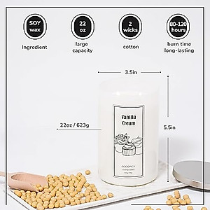 Goodpick Vanilla Scented Candle 22 oz, Decorative Candles for Home Fragrance, Gifts for Women, Christmas Gift, Birthday, Friendship Gifts, Aromatherapy Candle, 2 Wicks Large Candle Jar, Soy Candles