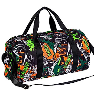 Kids Duffle Bag, Boys Gymnastics Bag with Shoe Compartment, Dinosaur Travel Bag Teens Sports Carry on Weekend Duffel Bag