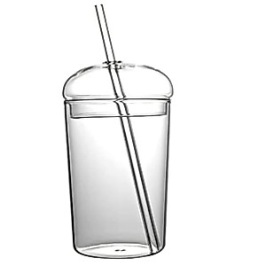 UPKOCH Glass Cup with Lid and Straw Clear Coffee Cups with Lids 16oz Smoothie Glasses Round Aesthetic Cup Dome Tumbler for Iced Tea