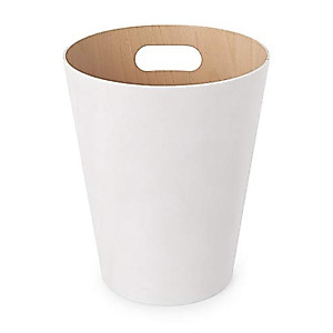 Umbra Woodrow, 2 Gallon Modern Wooden Trash Can Wastebasket or Recycling Bin for Home or Office, White