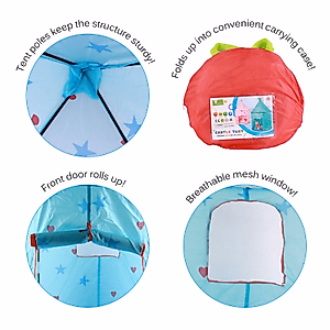 Vokodo Princess Castle Magical Play Tent with Stars Easy Folding Kids Blue Playhouse Boosts Imagination and Creativity Indoor Outdoor Adventure Toy House for Children Boys Girls Toddlers