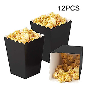 Black Popcorn Boxes Mini Paper Popcorn Box Cardboard Popcorn Container for Party, Pack of 12