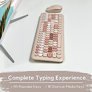 X9 Colorful Keyboard and Mouse Combo - 2.4Ghz Wireless - Transform Your Space with a Cute Wireless Keyboard and Mouse Set (110 Keys and 18 Shortcuts) - for PC and Chrome (Brown)