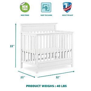 Dream On Me Harbor 4-in-1 Convertible Mini Crib in White, Greenguard Gold Certified
