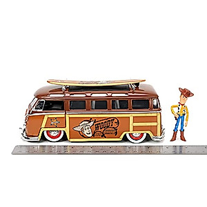 Jada Toys Disney Pixar Toy Story 1:24 Volkswagen T1 Bus Diecast Vehicle & 2.75" Woody Figure, Brown