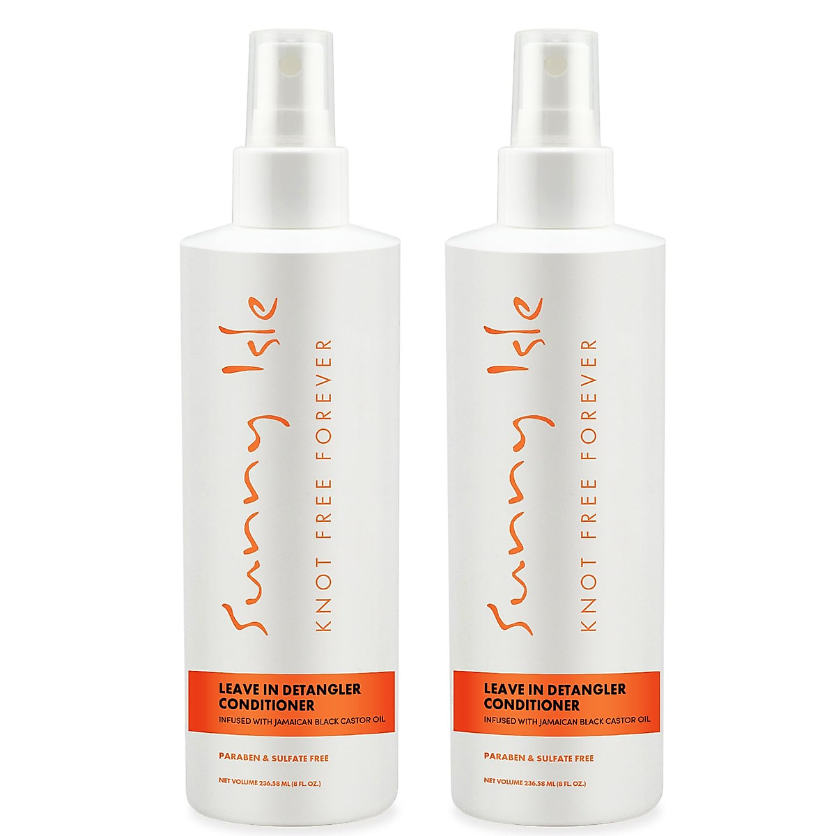 Sunny Isle Jamaican Black Castor Oil Knot Free Forever Leave-In Detangler & Conditioner 8oz (Pack of 2) | Moisturizes & Stimulates Hair Growth | Eliminates Frizz | Men & Women