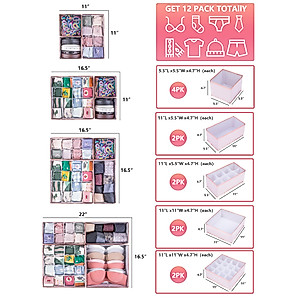 MYTHAUS 12 Pack Drawer Organizers for Clothing - Foldable Collapsible Fabric Closet Organizer and Storage Dresser Drawer Divider, Storage Box for Underwear, Socks, Bra, Ties, Pink
