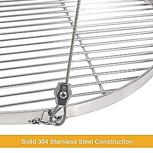 Lineslife Φ19.7 Stainless Steel Fire Pit Grill Cooking Grate, Round BBQ Grill Grate with Durable Carabiner and Wire Rope for Outdoor BBQ Picnic