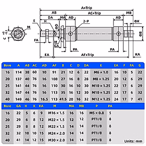 TAILONZ PNEUMATIC 25mm Bore 150mm Stroke Air Cylinder Double Action with Y Connector and 2Pcs 6mm Fitting MAL25x150