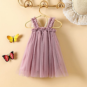 Toddler Baby Girls Princess Butterfly Wings Fairy Dresses Layered Sleeveless Tulle Tutu Dress Birthday Party Casual Outfit (Pink, 18-24 Months)