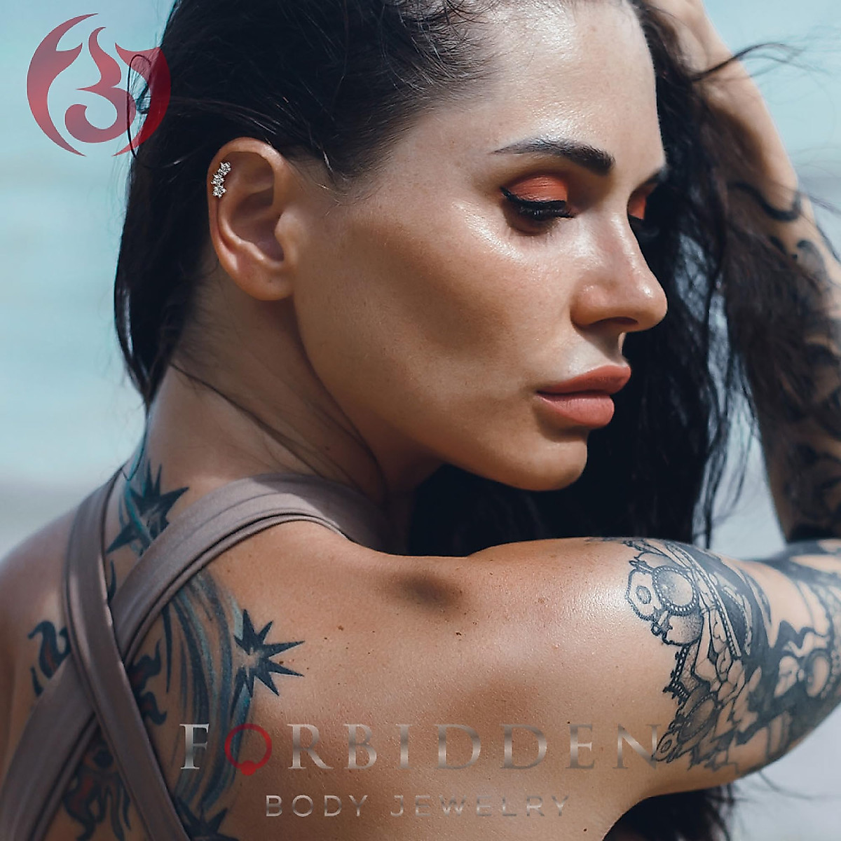 Forbidden Body Jewelry 16g 6mm Surgical Steel Stud for Cartilage, Tragus, & More w/Triple Crystal Floral Cluster, Aqua