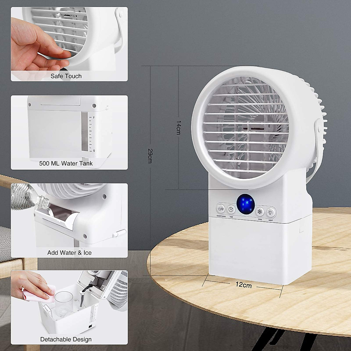 Kentaly Portable Air Conditioner Fan, 4 in 1 Personal Air Conditioner Cooler with Timing, 3 Speeds Mini Air Conditioner Portable, Quiet Desk Air Conditioner Fan Portable AC Unit with 7 Colors Light
