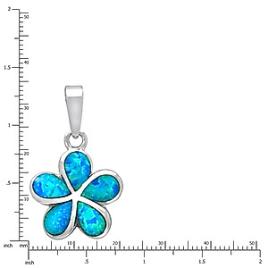 Honolulu Jewelry Company Sterling Silver Plumeria Flower Necklace Pendant with Simulated Blue Opal (19mm)