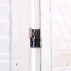 MyGift Whitewashed Wood 4 Panel Room Divider Wall Partition Screen, Folding Louvered Design