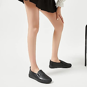 hash bubbie Womens White PU Leather Sneakers Low Top Tennis Shoes Casual Walking Shoes（Full Black.US7）