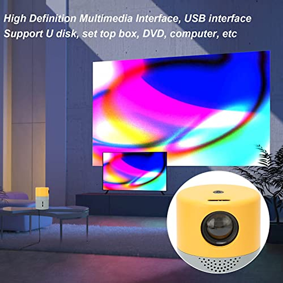 Zopsc-1 YT400 Home HD Projector, Mini Portable Projector, 1080P Dual Fan Cooling Movie Projector for DVD, with Cinematic