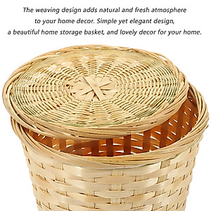 Hemoton 2pcs Small Woven Basket with Lid Rattan Trash Can Wastebasket Wicker Round Trash Bin Woven Storage Basket Decorative Egg Basket Laundry Hamper Flower Pots Planter Holder