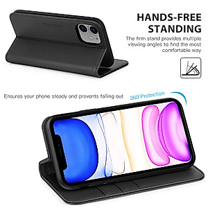 SHIELDON Case for iPhone 11, Genuine Leather Magnetic Wallet Cover Kickstand RFID Blocking Card Slot with TPU Shockproof Protective Cover Compatible with iPhone 11 (6.1 Inch, 2019) - Black