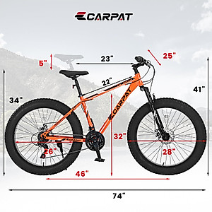 26x4 Inch Fat Tire Bike 21 Speeds, Dual Disc Brake Front Suspension, Mountain Trail Bike, Urban Commuter City Bicycle Adult/Youth