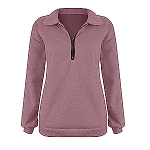 Women Half Zip Oversized Sweatshirts Long Sleeve Drop Shoulder Fleece Workout Hoodies Pullover Y2K Clothes(Watermelon Red,Large)