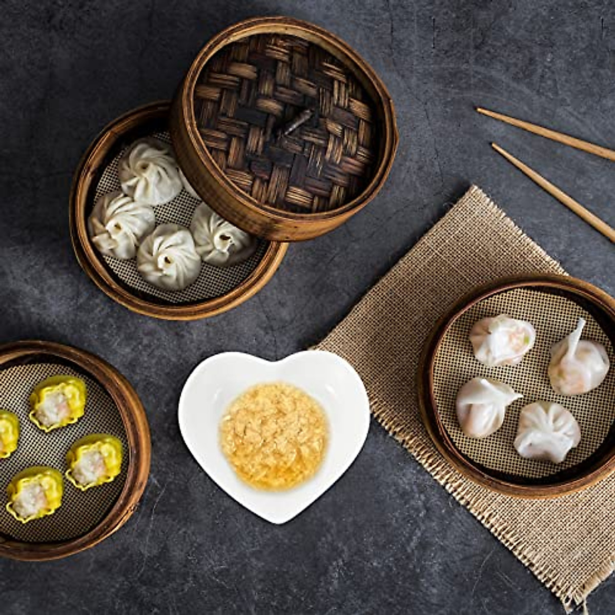 Anneome 6pcs Chip Shaped Decorative Multipurpose Bowl Nuts Japanese Heart Condiment Droies Sushi White Tray Appetizer Porcelain Sauces Ceramic Cookie Dip Wedding Holder Decoration