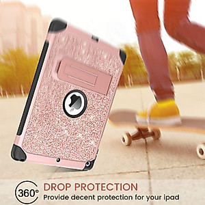 BENTOBEN case for iPad 9th / 8th/ 7th Generation 10.2 ( 2021/2020/2019) Glitter Sparkly 3 Layers Shockproof Kickstand Protective Tablet Cover, Rose Gold