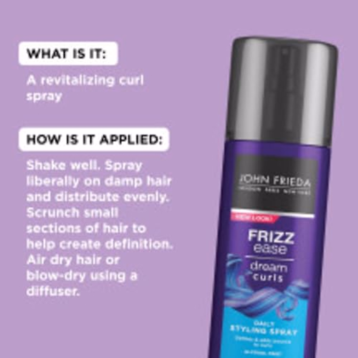 John Frieda Anti Frizz, Frizz Ease Dream Curls Daily Styling Spray for Curly Hair, Revitalizes Natural Curls, 2-6.7 Oz