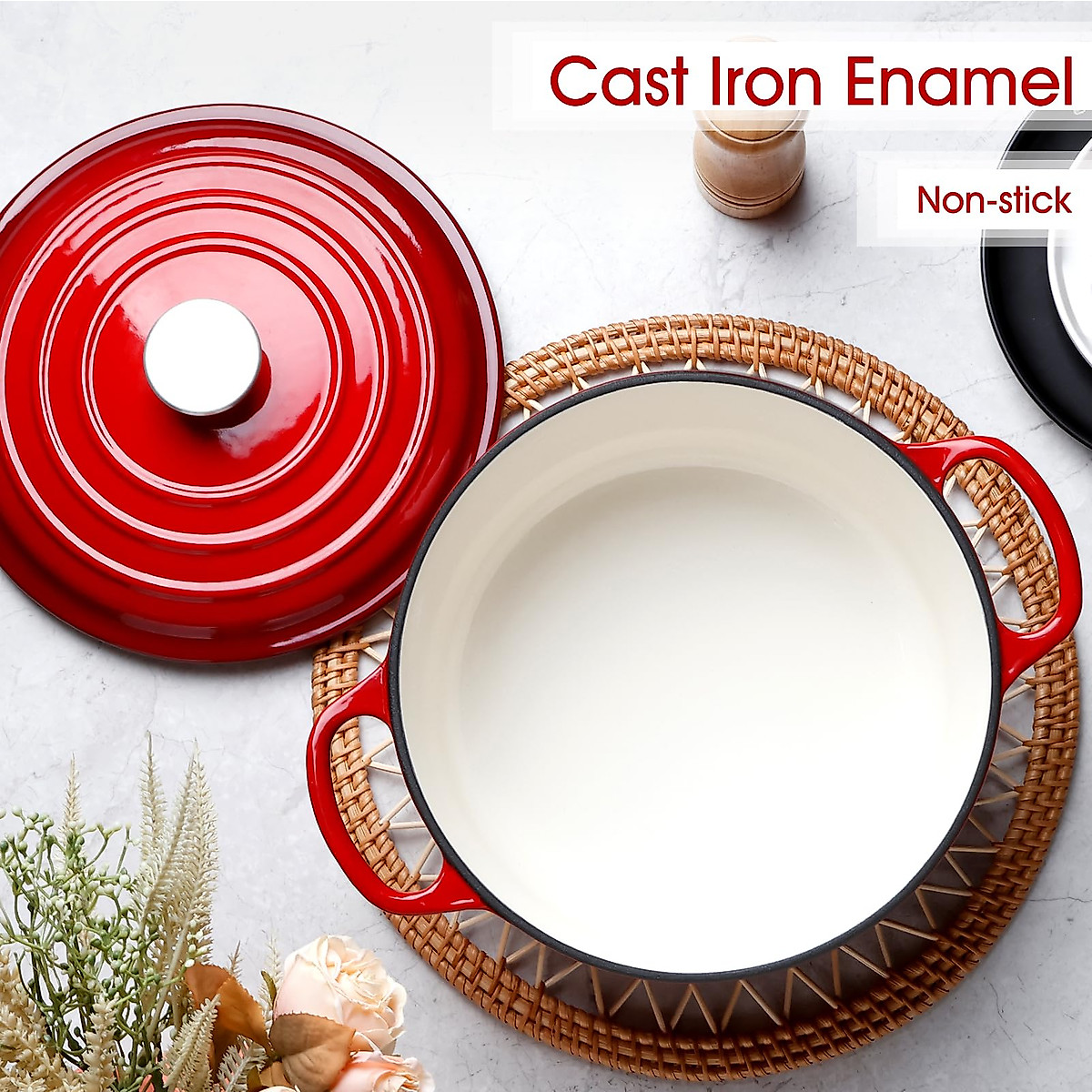 Generic 4.5 Quart Enameled Cast Iron Dutch Oven Pot with Lid, Dual Handles Enamel Dutch Oven, Non-Stick Round Dutch Oven for Bread Baking (Gradient Red), ZTG-CH-001