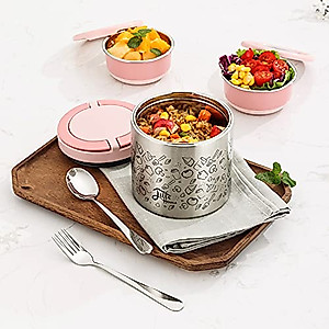 Lille Home Lunch Box Set, A Vacuum Insulated Bento/Snack Box Keeping Food Warm for 4-6 Hours, Two Stainless Steel Food Containers, A Lunch Bag, A Portable Cutlery Set (Pink)