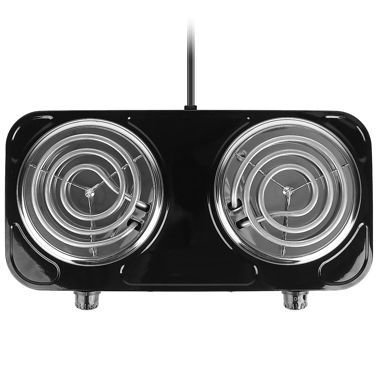 Countertop Burner, Electric Double Burners 2000 Watts, Hot Plate Cooktop with 5 Temperature Control, Non Slip Rubber Feet, Portable Coil Heating Stove Countertop RV Hotplate for Home or Dorm(Black 2)