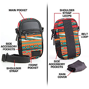USA GEAR Compact Point and Shoot Camera Case Small Digital Camera Bag with Accessory Pockets and Shoulder Strap - Compatible with Sony CyberShot, Canon G7X Mark iii, Nikon COOLPIX and More (Southwest)