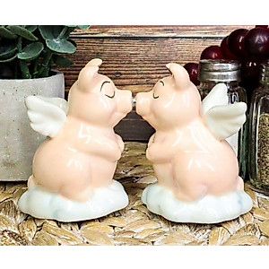 Set Of 1 Ceramic When Pigs Fly Angel Pig Couple On Clouds Kissing Salt And Pepper Shakers