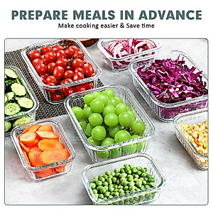KOMUEE 10 Packs Glass Meal Prep Containers with Lids, Glass Food Storage Containers Set, Airtight Lunch Containers, Microwave, Oven, Freezer and Dishwasher Friendly, Gray