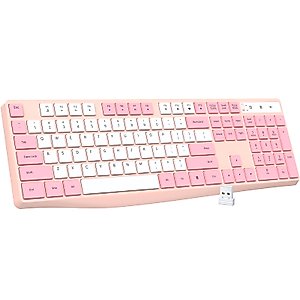 Lovaky Wireless Keyboard, 2.4G Ergonomic Wireless Computer Keyboard, Enlarged Indicator Light, Full Size PC Keyboard with Numeric Keypad for Laptop, Desktop, Surface, Chromebook, Notebook,PinkWhite