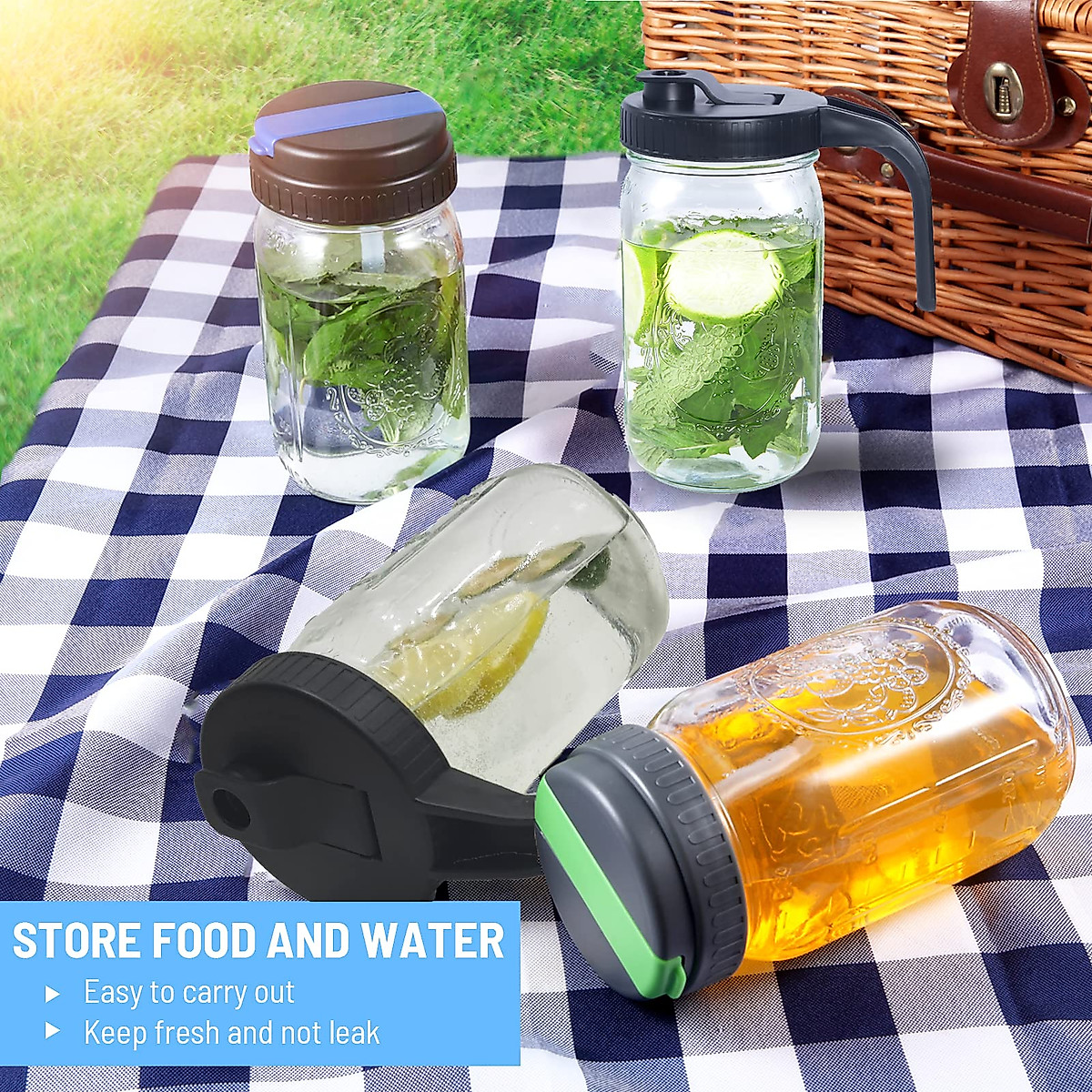 MIJAYENV 2 Pack Wide Mouth Mason Jar Lids with Handle Flip Cap Lids for Mason Jar Easy to Pour Spout,Airtight & Leak-proof Seal,Reusable Canning Lids for Drink,Pour,Sip,Store (Black)