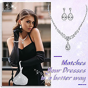 Meanplan 4 Pcs Silver Purse Jewelry Set for Women Rhinestone Wedding Bride Jewelry Prom Evening Party Accessories Silver Clutch Purse (Modern Style)