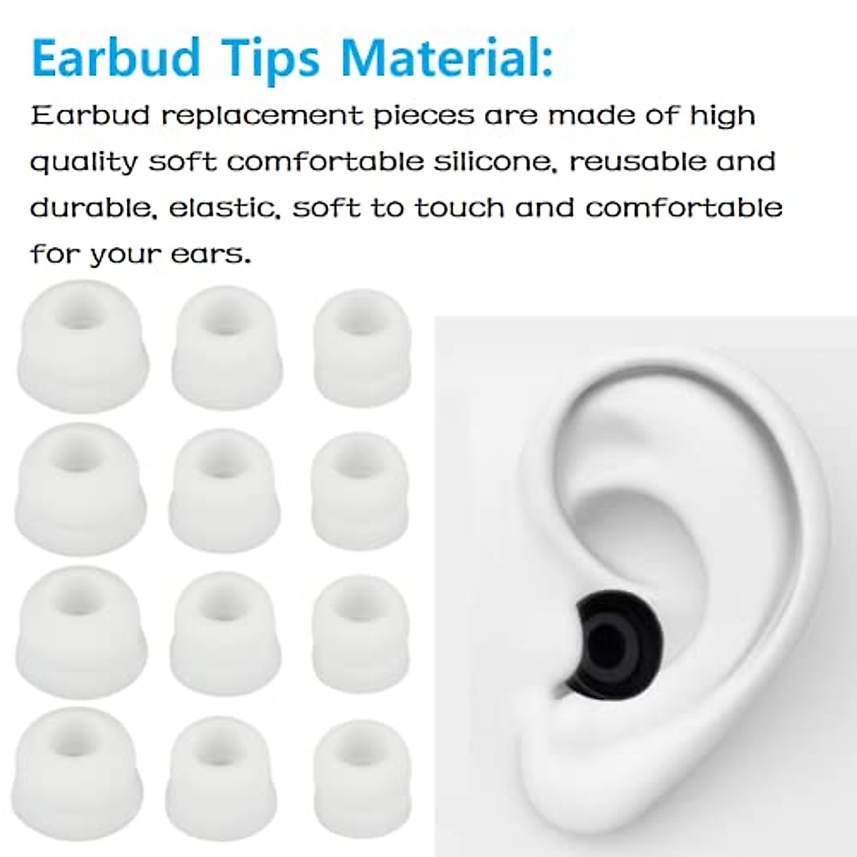Double Flange Replacement Ear Tips Compatible with Beats Studio Buds and Beats Fit Pro,6 Pairs S/M/L Silicone Earbud Tips White