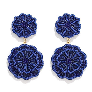 HSWE Statement Beaded Drop Earrings for Women Layered Bead Dangle Earrings (Blue)