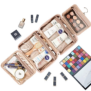 NISHEL Hanging Travel Toiletry Bag, Visible Makeup Organizer, Cosmetic Case for Journey Accessories, Bathroom Shower, Pink