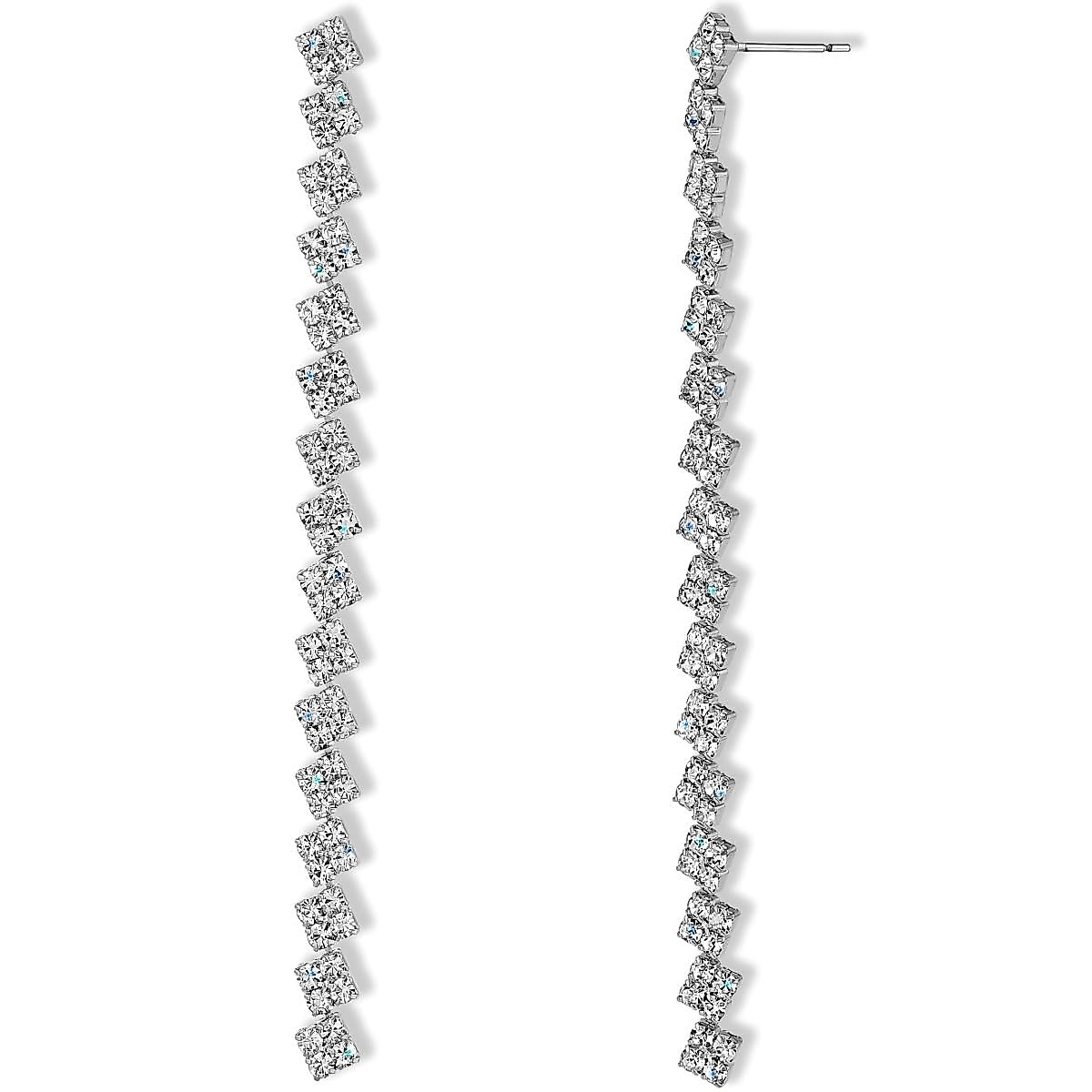 Long Earrings for Women - Rhinestone Earrings Dangling, Silver Dangle Earrings for Women, Silver Tone Chandelier Drop Earrings, Statement Faux Diamond Earrings, Dangly Cubic Zirconia Bridal Earring