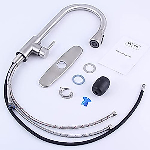 Kitchen Faucet with Pull Down Sprayer, Single Handle High Arc Kitchen Faucets 360 Degree Swivel, Kitchen Sink Faucet with Deck Plate, Stainless Steel Brushed Nickel