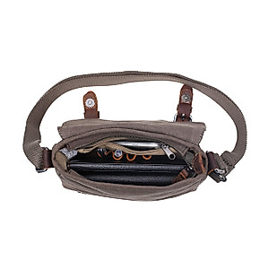 Troop London Heritage Canvas Leather Shoulder Bag, Across Body Bag, Smart Small Travel Bag TRP0428 (Olive)