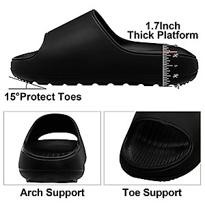 Leisurely Pace Cloud Slides for Women Men Squishy Pillow Sandals Lightweight Shower Shoes Summer Slippers with Comfort Black 8.5-9 Women/7-7.5 Men