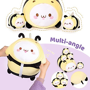 AIXINI Cute Cat Mommy Plush Pillow with 4 Little Baby Cats Stuffed Animal, Super Soft Kawaii Fat Cat Chubby Kitten Hugging Toy Gifts for Bedding