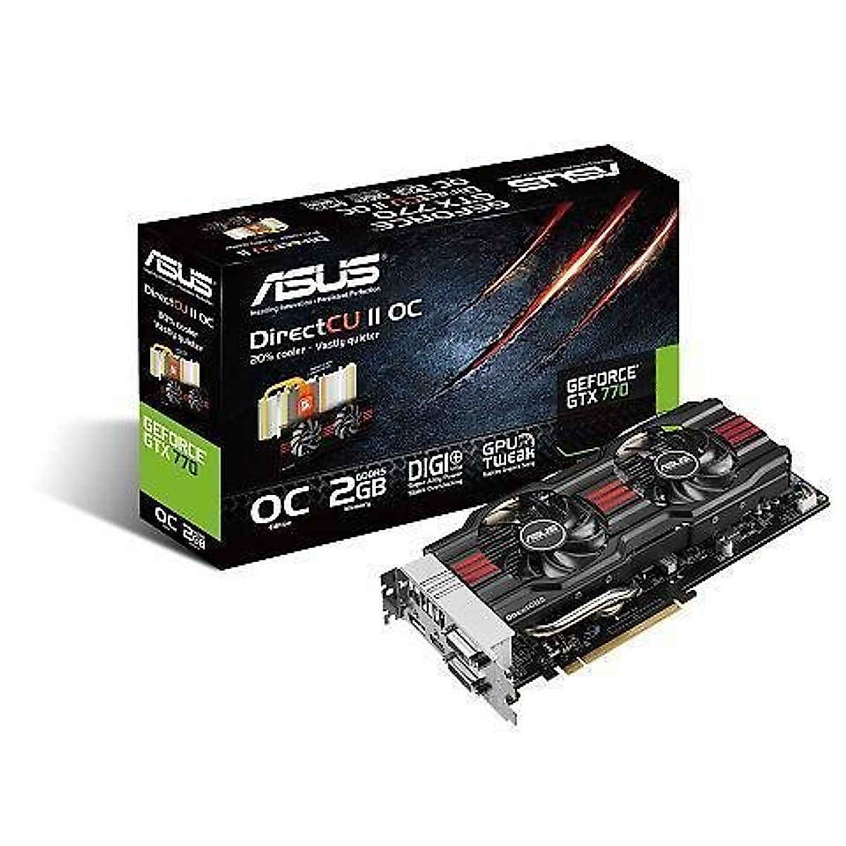 ASUS GTX770-DC2OC-2GD5 GeForce GTX770 2GB GDDR5 256-bit, DVI-I/DVI-D/ HDMI/DP PCI-Express 3.0 SLI ready Graphic Card OC-selected 1110MHz core