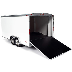 Four Wheel Enclosed Car Trailer White with Silver Top for 1/18 Scale Model Cars by Autoworld AMM1238