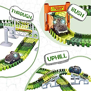 Dinosaur Toys,Create A Dinosaur World Road Race,Flexible Track Playset and 2 pcs Cool Dinosaur car for 3 4 5 6 Year & Up Old boy Girls Best Gift