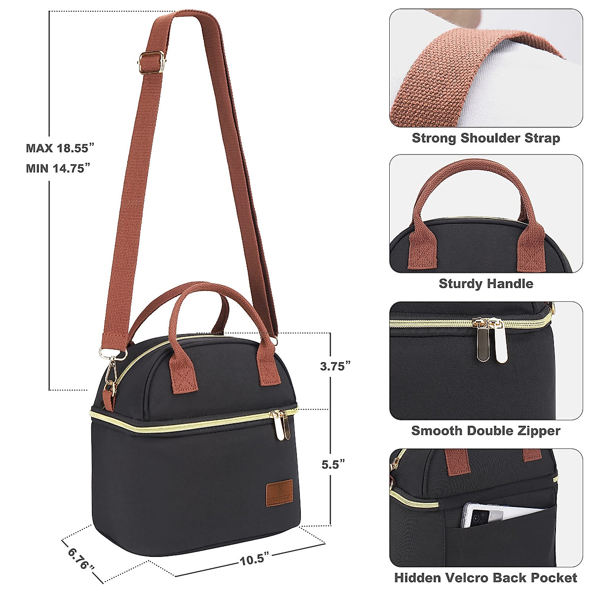 VS VOGSHOW Lunch Bag Women, Double Compartment Insulated Lunch Bag Lunch Box, Small Cute Adult Lunch Bags for Women for Work